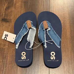 SO | Shoes | So Flip Flops With Denim And Tan Details Nwt | Poshmark